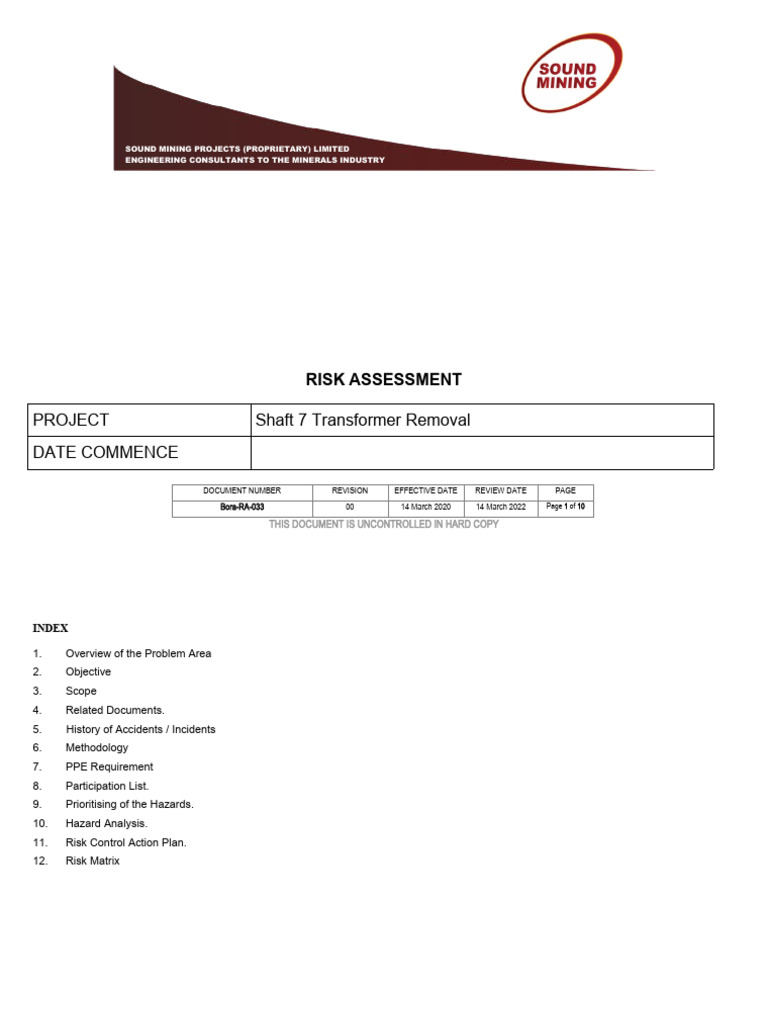 SMP Risk Assessment - Blank | PDF | Personal Protective Equipment | Risk