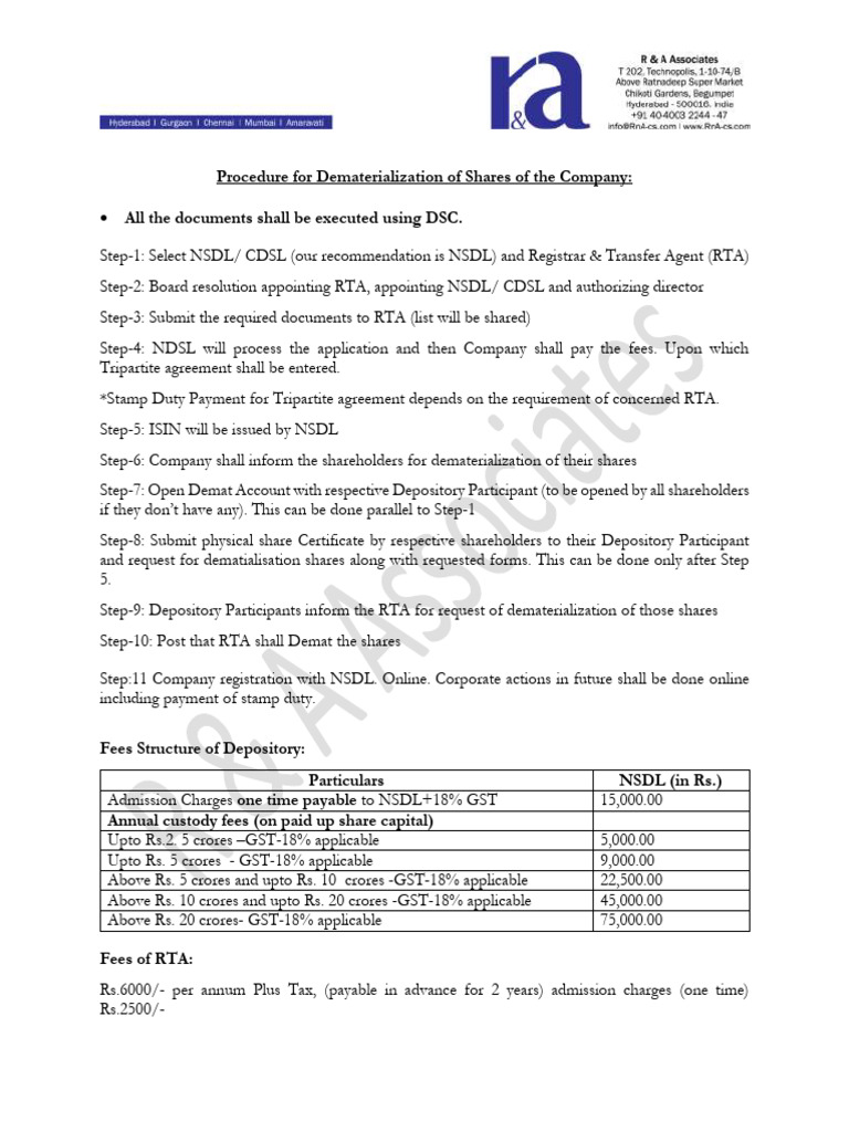 Procedure For Dematerialization of Shares of The Company | PDF | Share ...