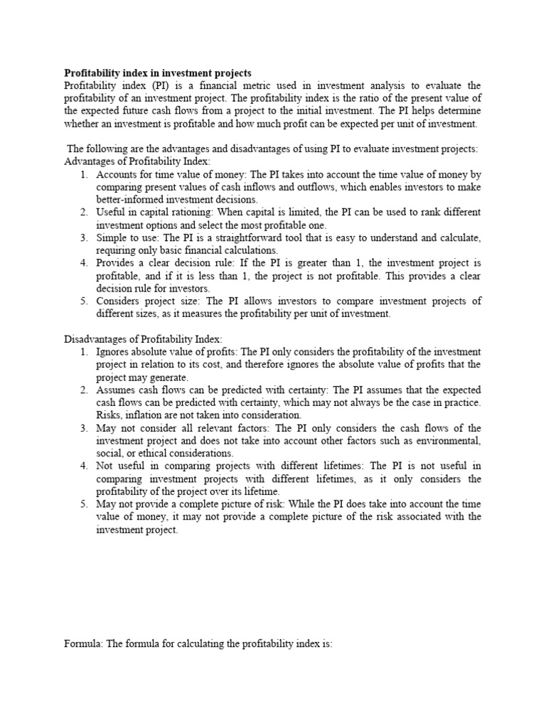 Profitability Index in Investment Analysis | PDF | Net Present Value ...