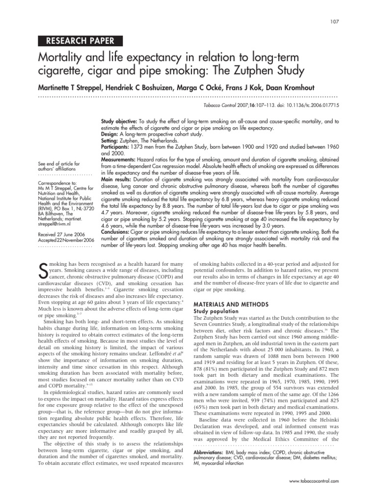 Mortality and Life Expectancy in Relation To Long-Term Cigarette, Cigar and Pipe Smoking: The ...