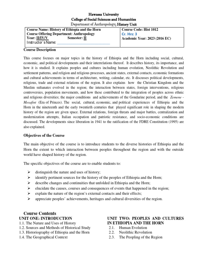 History of Ethiopia and the Horn Course | PDF | Ethiopia | Horn Of Africa