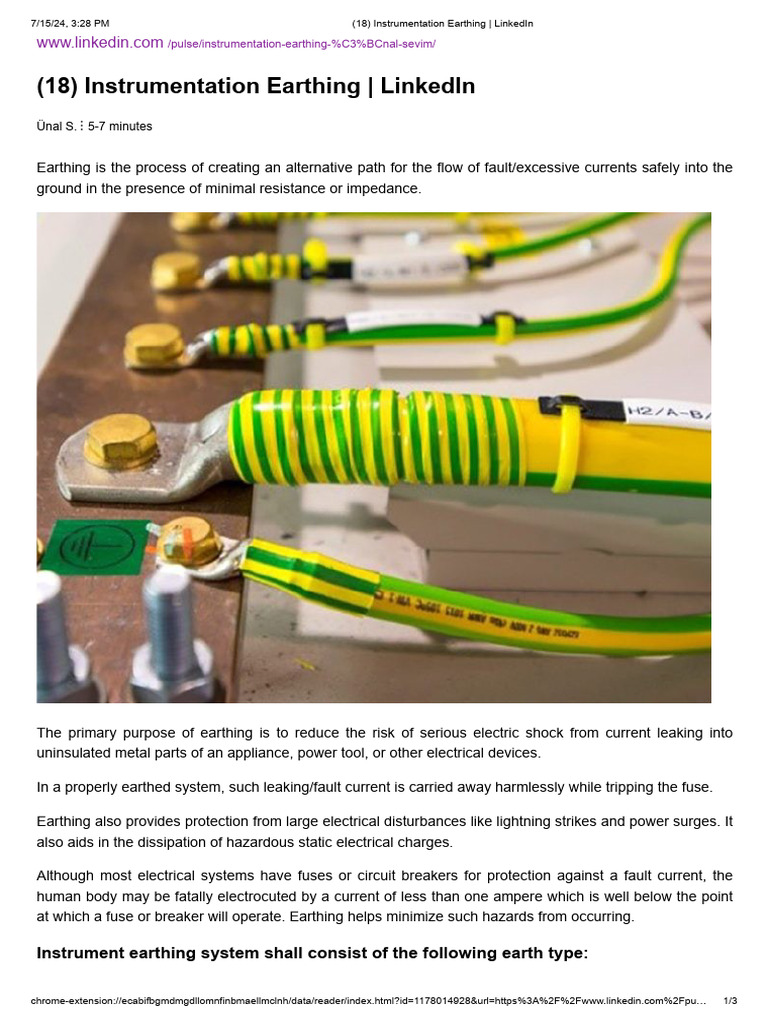 Instrumentation Earthing Explained | PDF | Fuse (Electrical) | Electricity