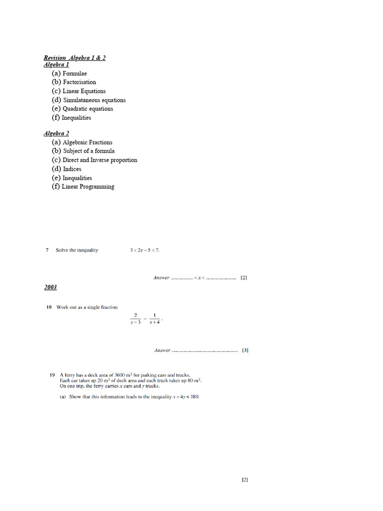 Algebra 12 p2 0580 Maths | PDF
