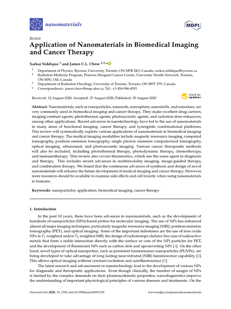 Nanomaterials 10 01700 v2 1 | PDF | Medical Imaging | Magnetic ...