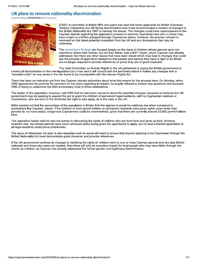 Cayman Naturalization | PDF