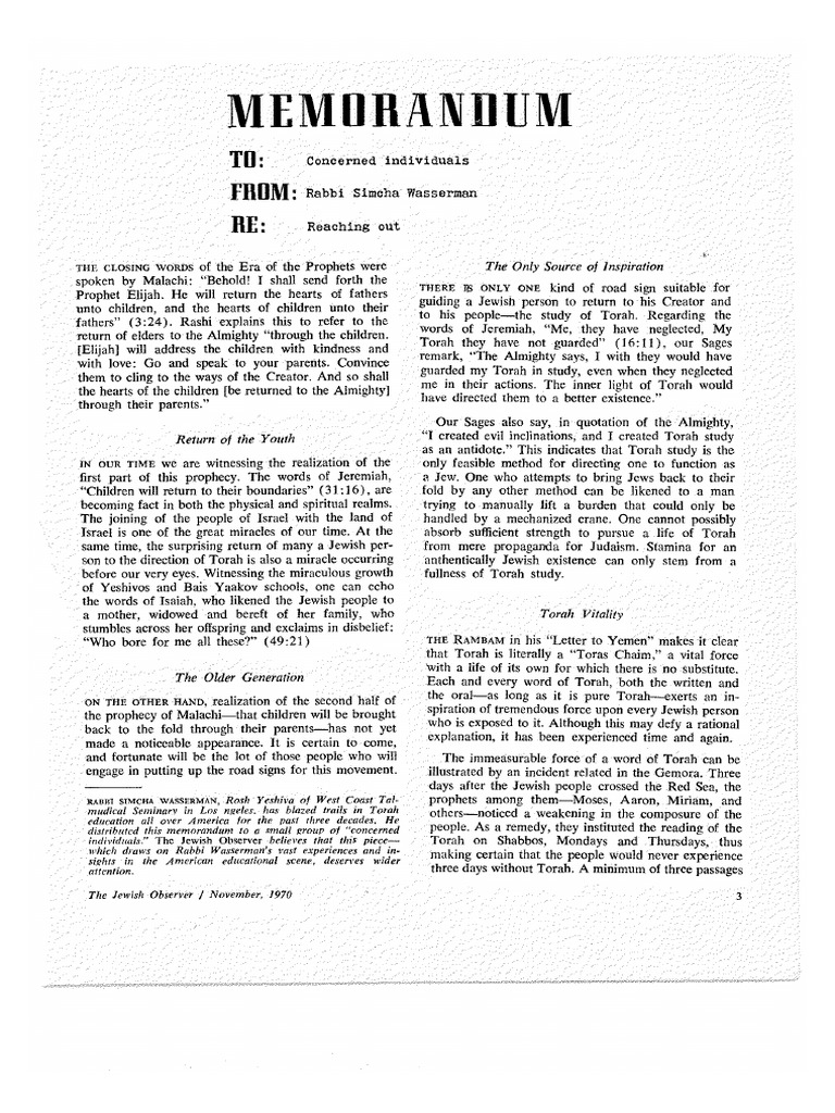 Rav Simcha Wasserman On Kiruv | PDF | Torah | Maimonides