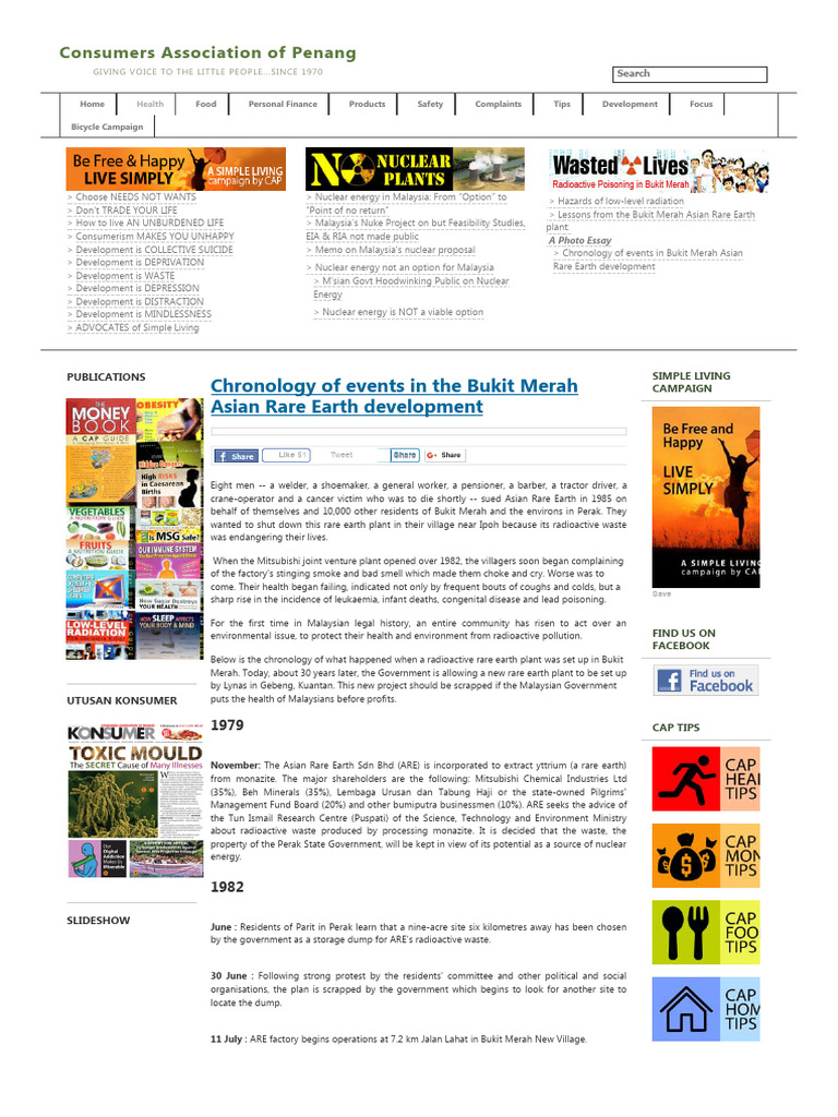 Chronology of Events in The Bukit Merah Asian Rare Earth Development ...