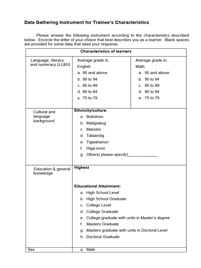 Data Gathering Instrument. | PDF | Learning | Cognition