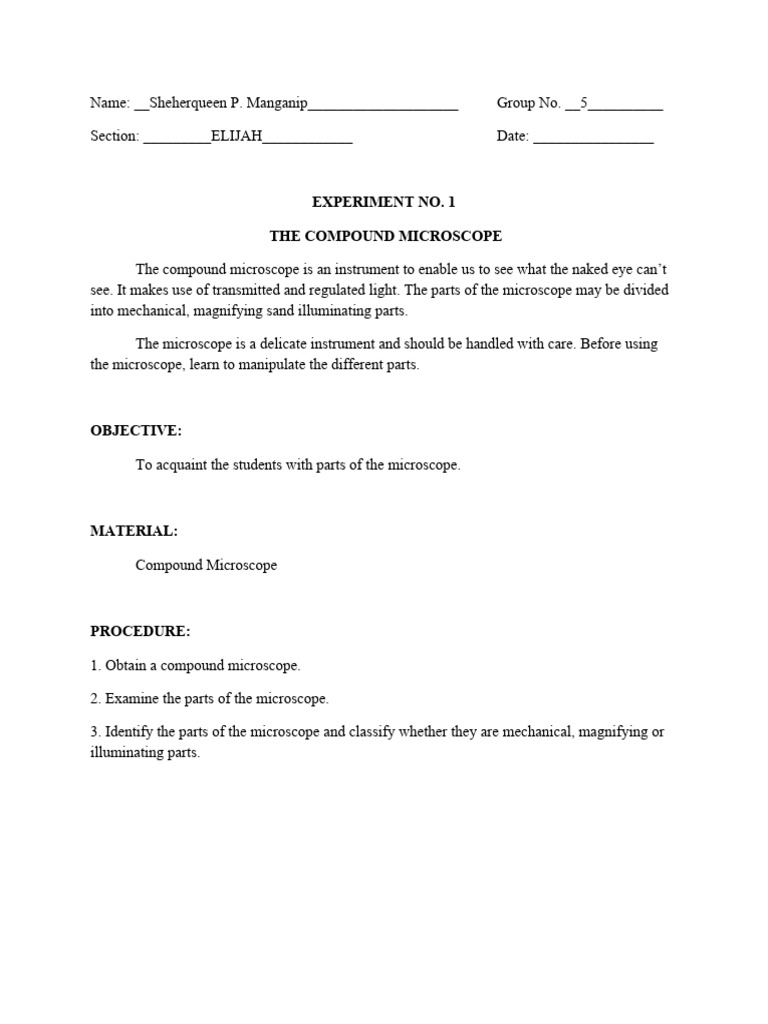 Experiment 1 Compound Microscope | PDF | Microscope | Eye