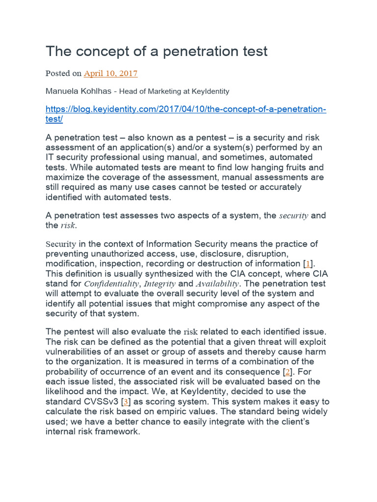 The Concept of A Penetration Test | PDF | Penetration Test | Security