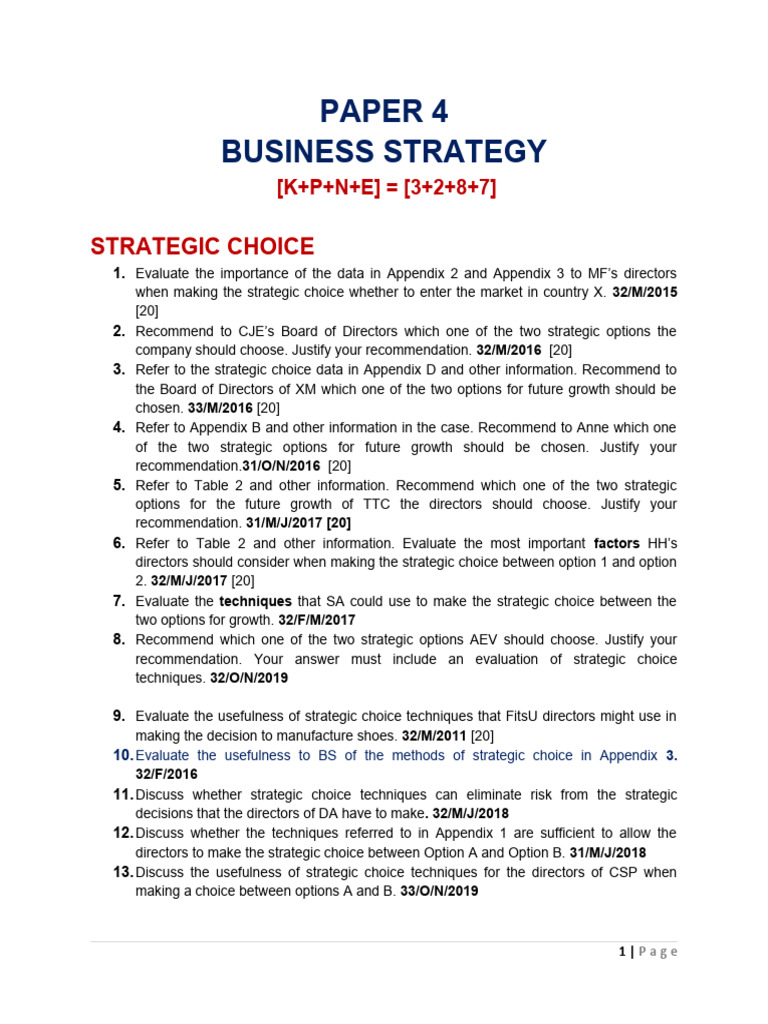 Paper 4 Question Bank | PDF | Strategic Planning | Swot Analysis