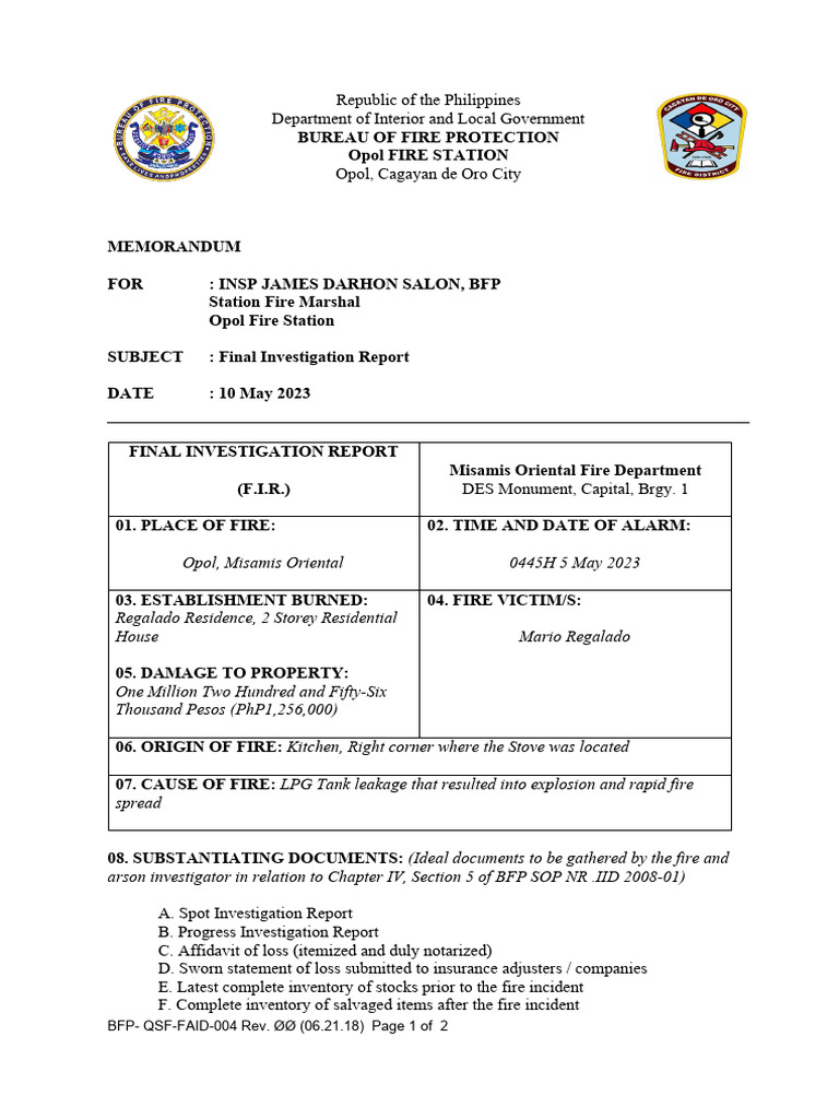 CDI 6 Fire FINAL REPORT | PDF | Fires | Liquefied Petroleum Gas