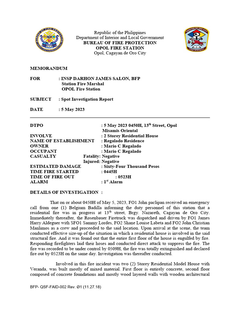 CDI 6 Fire SPOT REPORT | PDF | Fires | Hazards