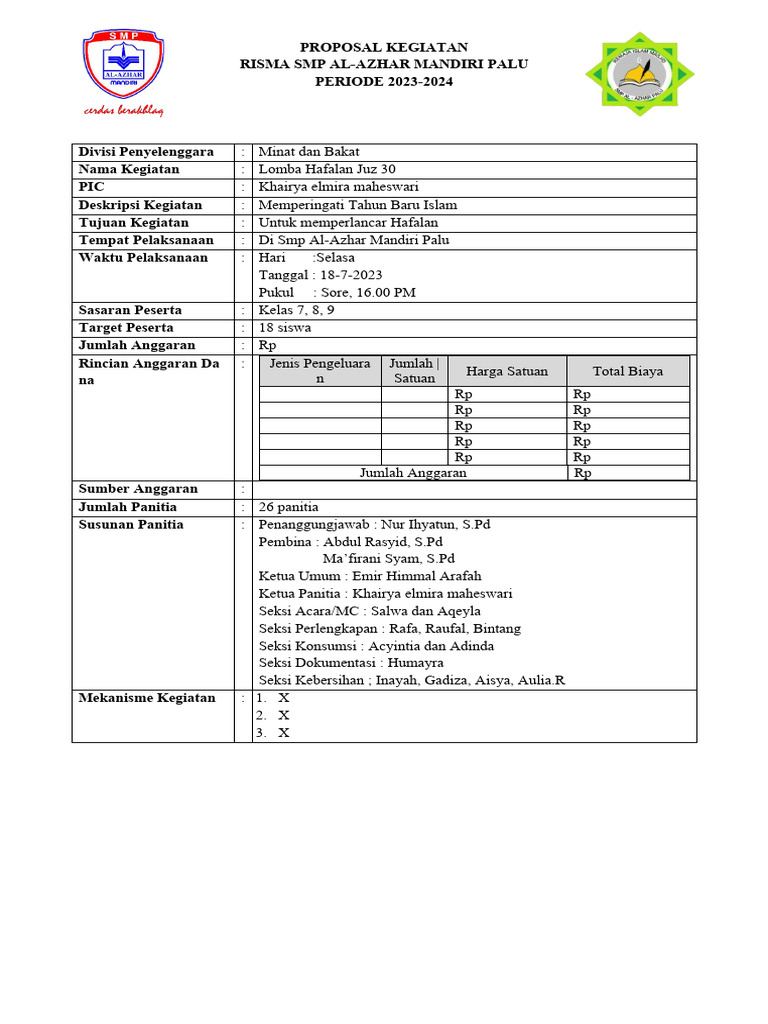 Format Proposal Kegiatan Risma Periode 2023-2024 | PDF