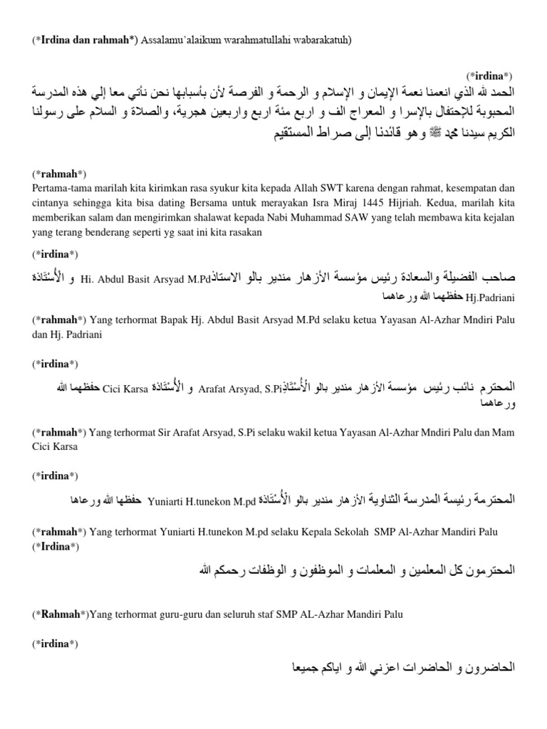 Teks MC Isra Miraj Irdina Dan Rahmah | PDF