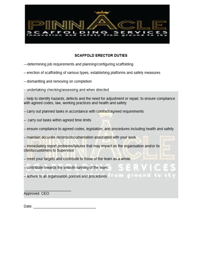 Scaffolding Erector Job Responsibilities | PDF | Technology & Engineering