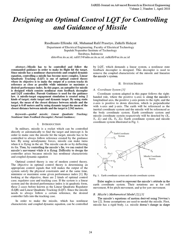 LQT Control for Missile Guidance | PDF | Control Theory | Trigonometric ...