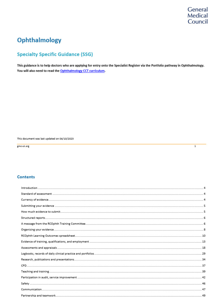 Ophthalmology Portfolio Pathway Guide | PDF | Human Eye | Ophthalmology
