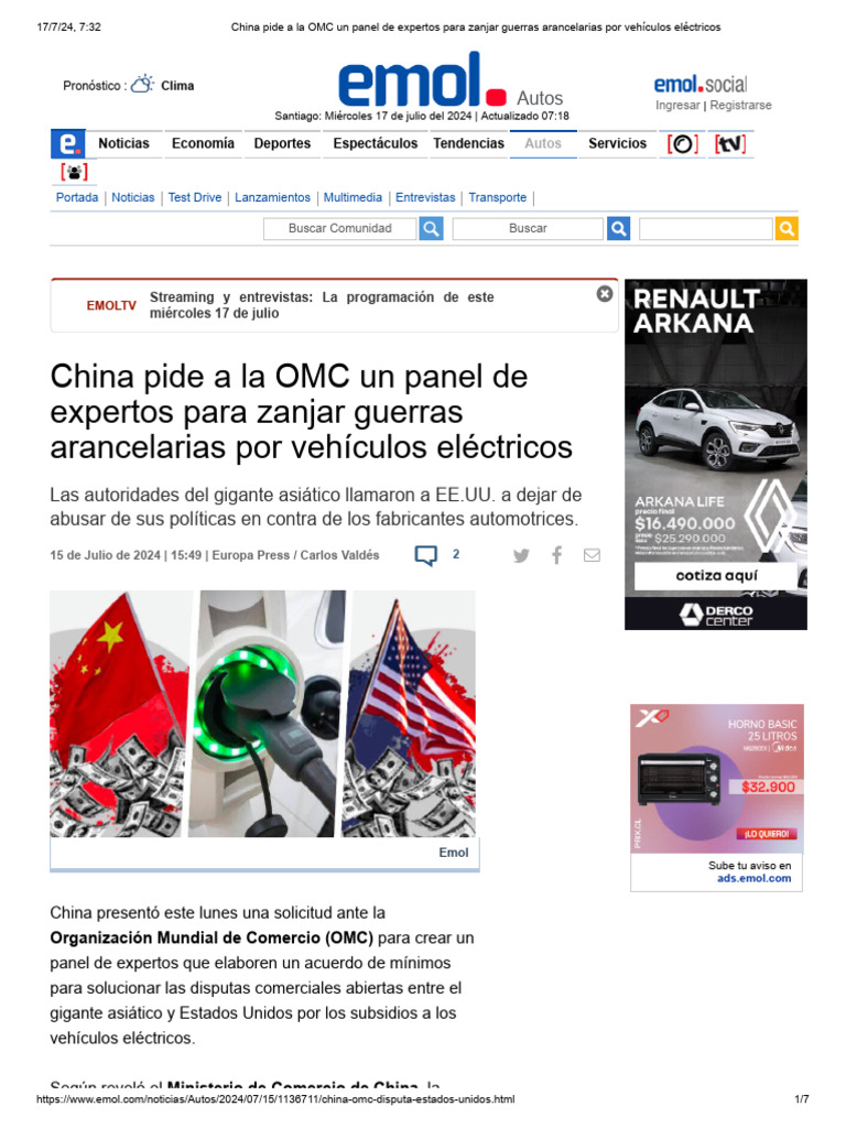 China Pide A La OMC Un Panel de Expertos para Zanjar Guerras Arancelarias Por Vehículos ...