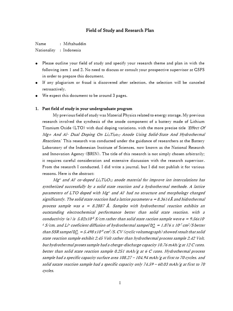 Research Plan: Dual Doping in Bismuth Ferrite | PDF | Materials ...