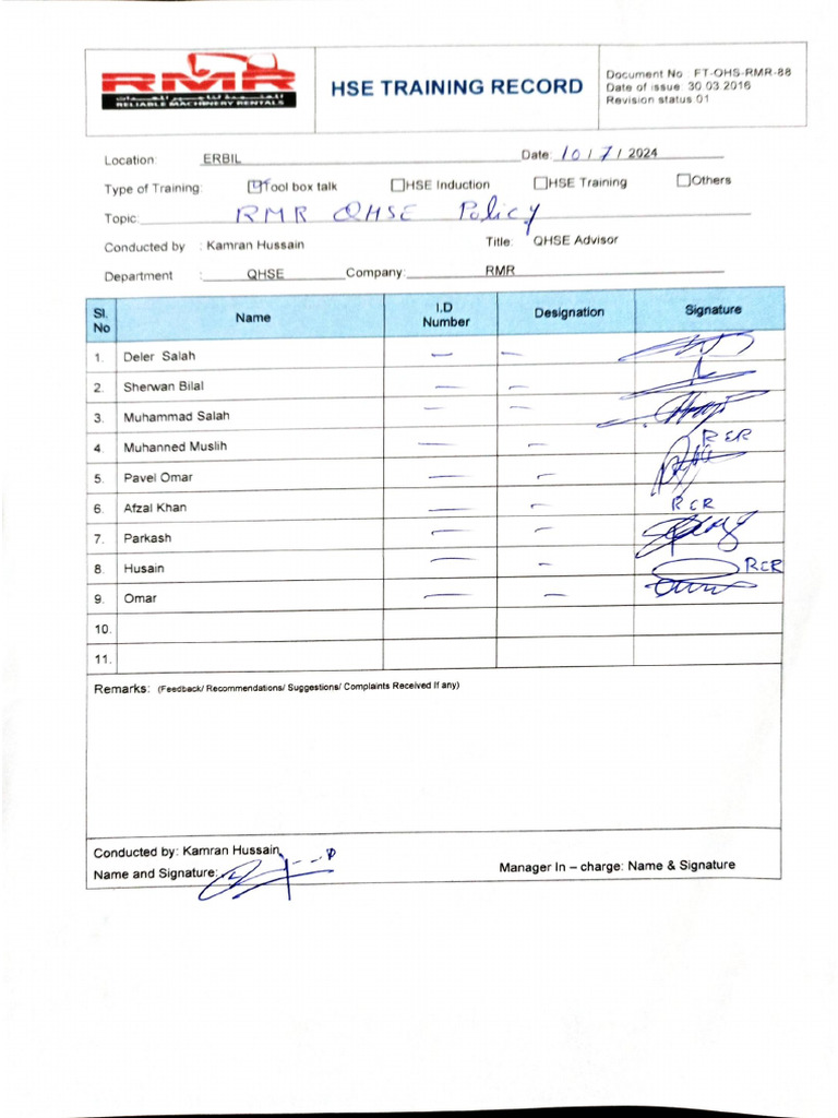 TBT QHSE Policy RMR 10 July 2024 | PDF