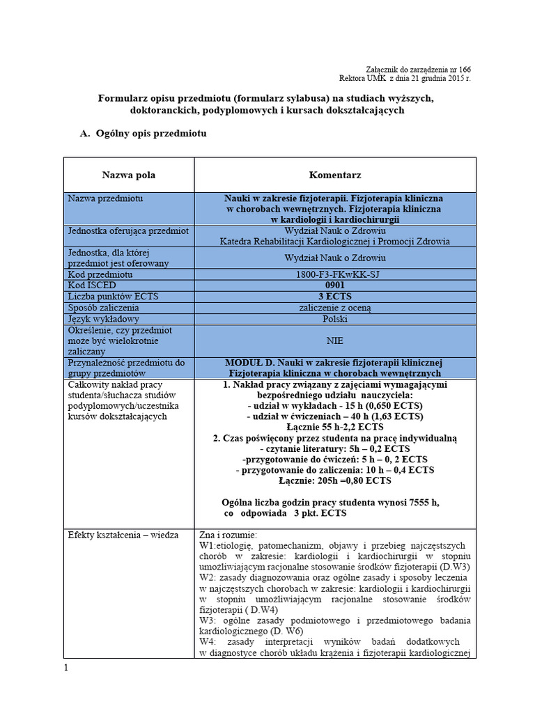 Fizjoterapia Kliniczna W Kardiologii I Kardiochirurgii - Fizjoterapia - Jednolite MGR - III Rok ...
