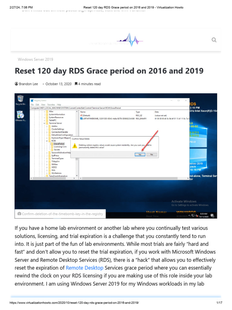 Reset 120 Day RDS Grace Period On 2016 and 2019 - Virtualization Howto | PDF | Remote Desktop ...