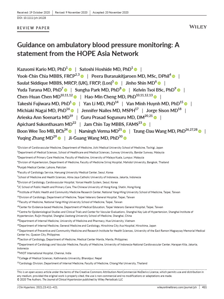 2020 Guidance On Ambulatory Blood Pressure Monitoring - A Statement ...