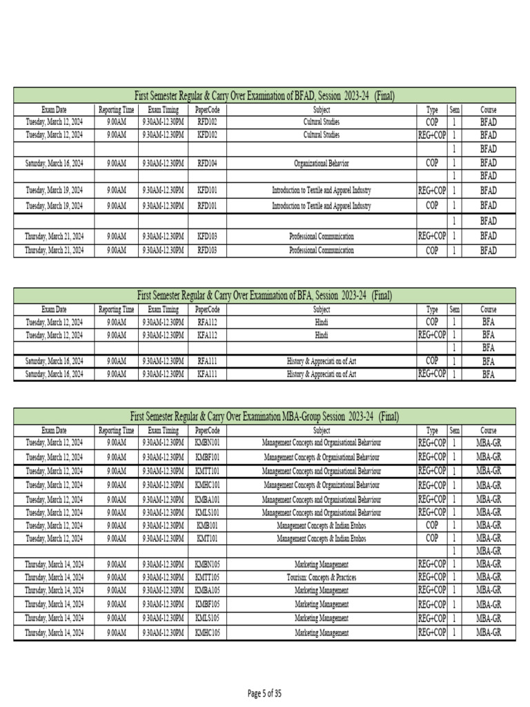 Aktu-Page No - From Page No-06-Mba 1st Sem - Regarding Final Exam Schedule Odd Phase-II Session ...