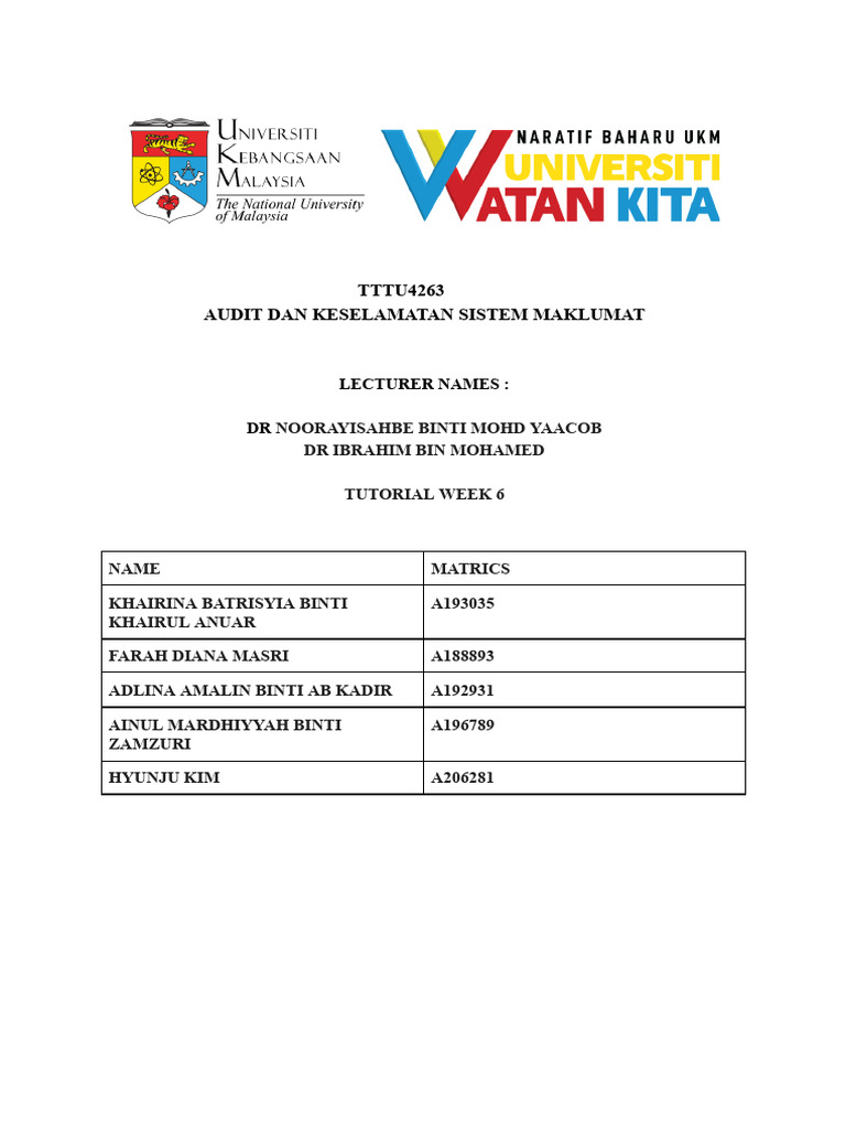 Audit Tutorial Week 6 Group 5 | PDF | Internal Control | Receipt
