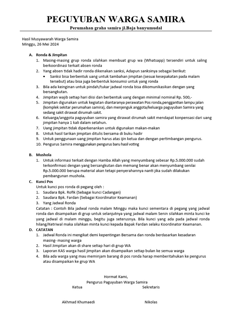 Musyawarah Samira 26 Mei 2024 | PDF