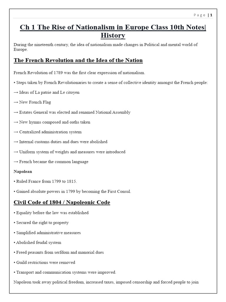 Rise of Nationalism in Europe: Class 10 Notes | PDF | Kingdom Of ...