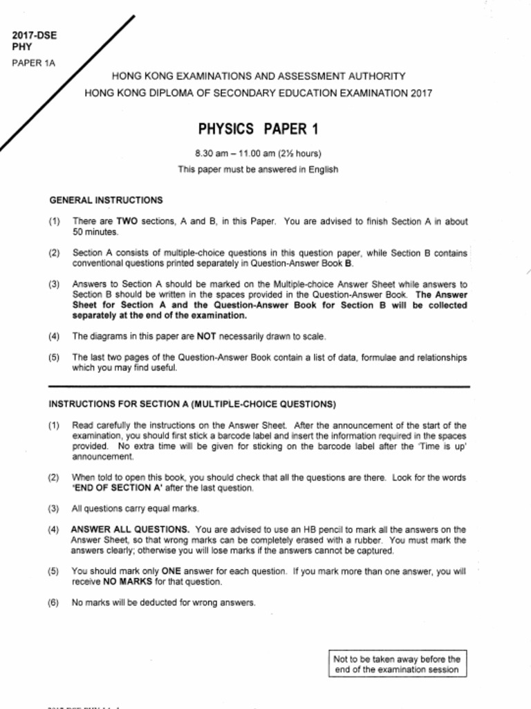 2017 Dse Phy 1 | PDF | Gases | Physical Sciences