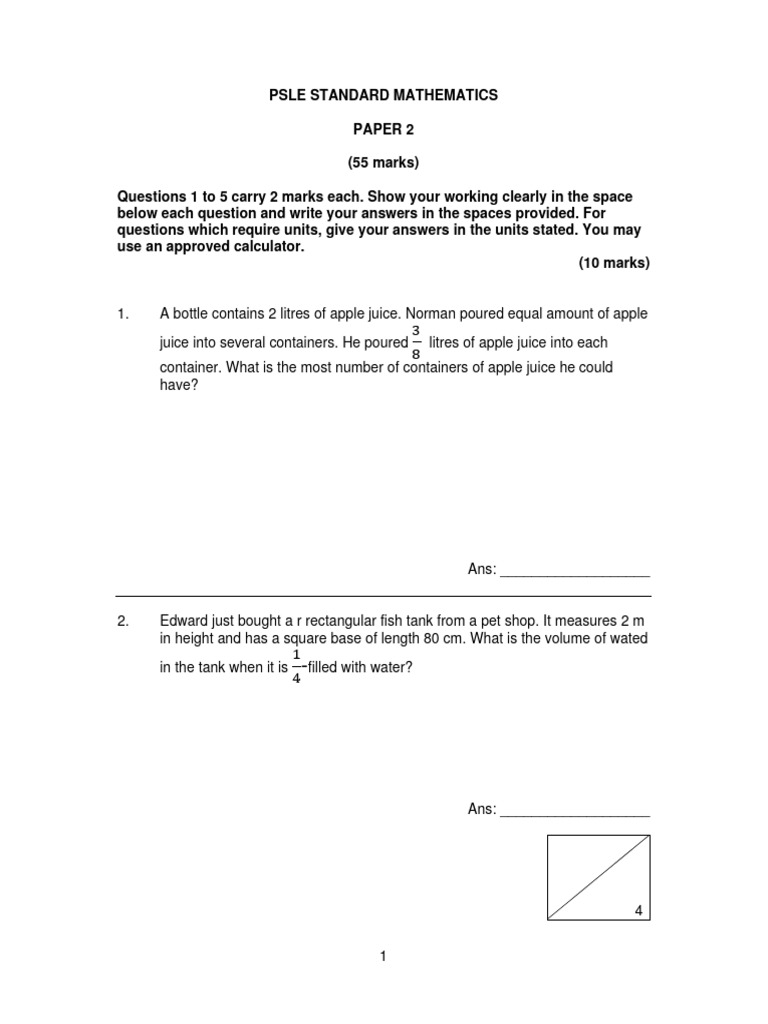 PSLE Standard Mathematics 2022 Paper 2 | PDF | Volume | Area