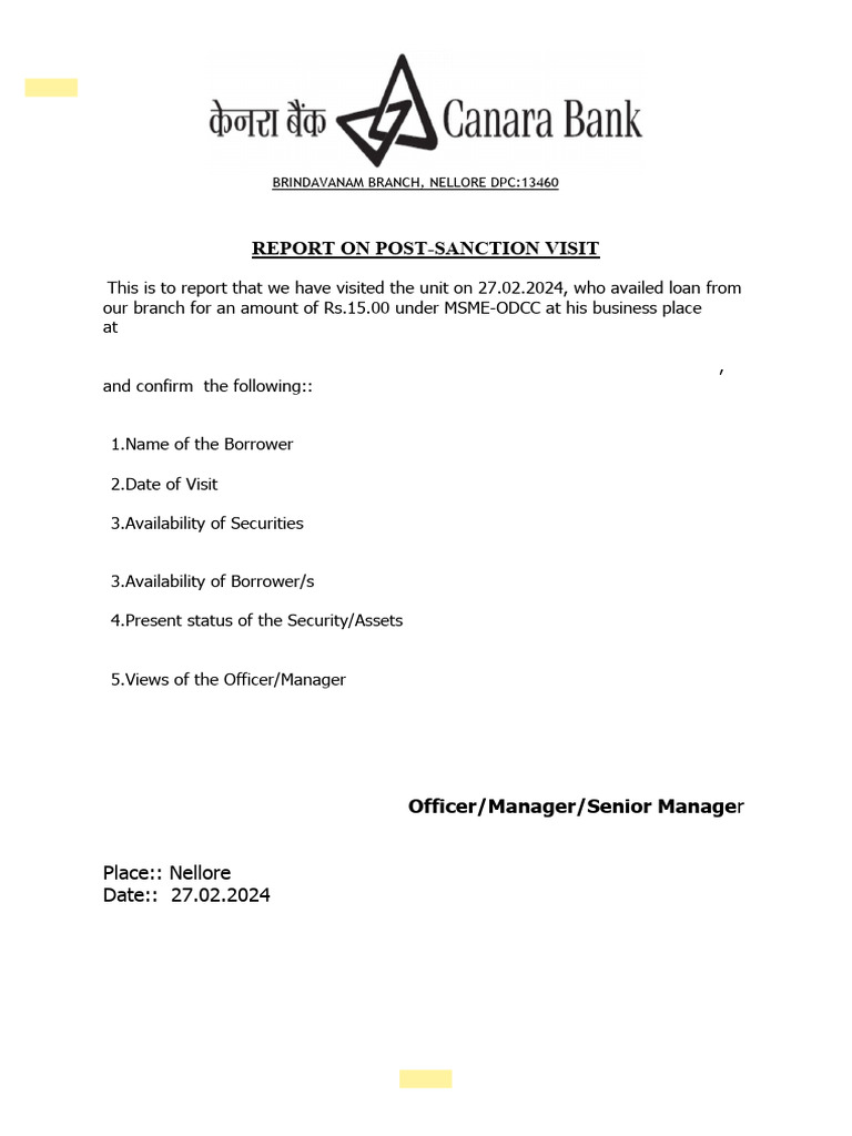 Pre - Post Sanction Visit Raja Fancy Stores1 | PDF