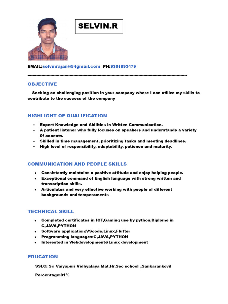 Selvin Resume | PDF | Computing