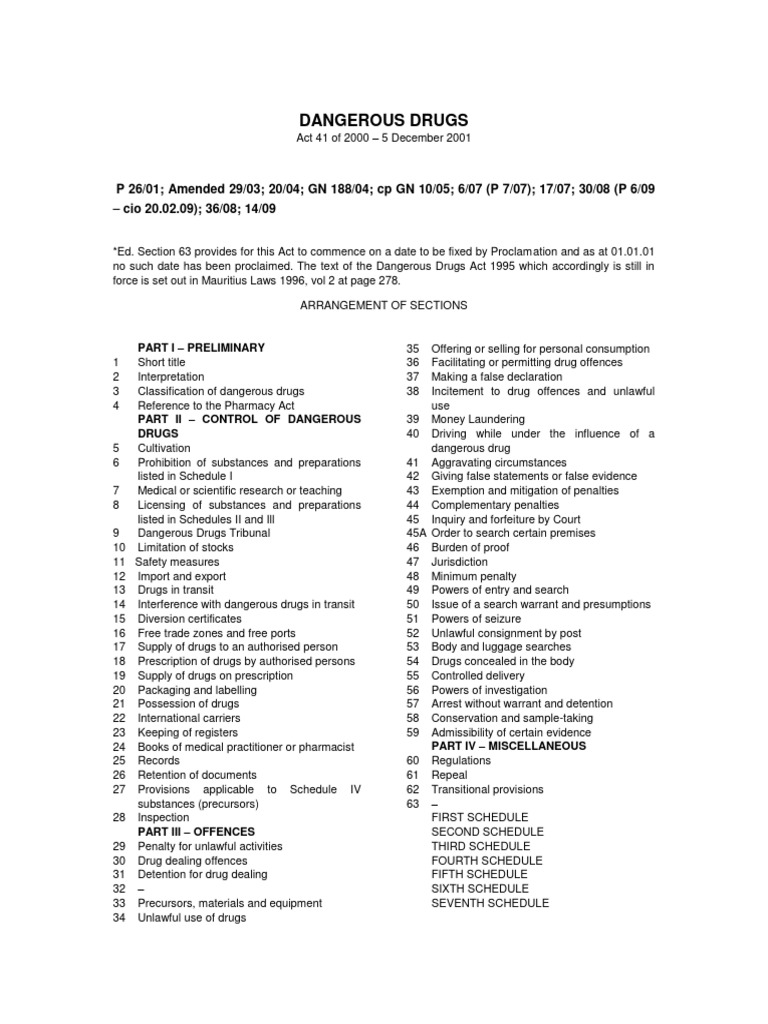 Dangerous Drugs Act Overview | PDF | Controlled Substances Act ...