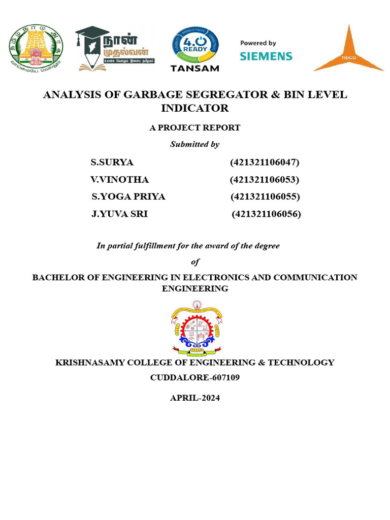 Analysis of Garbage Segregator & Bin Level Indicator: A Project Report ...