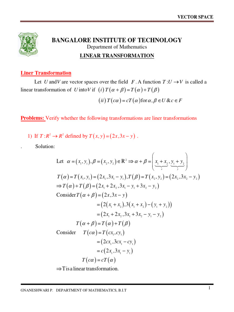 Linear Transformation | PDF | Linear Map | Mathematics