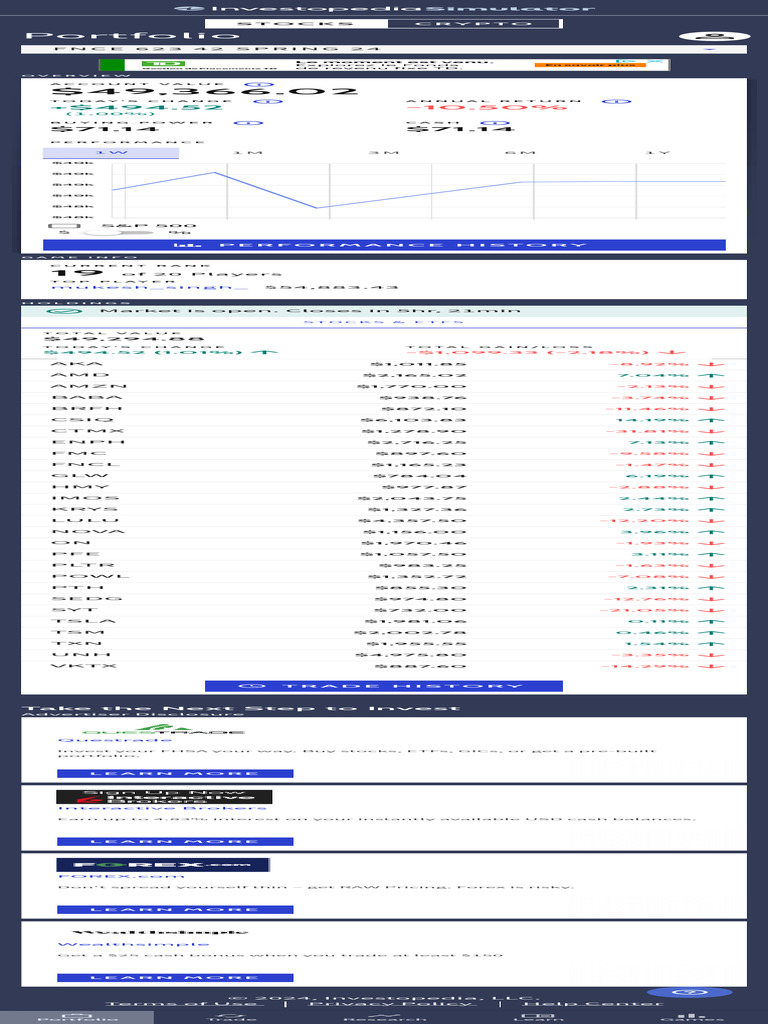 Portfolio - Investopedia Stock Simulator | PDF | Investing | Equity ...