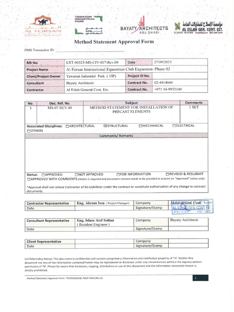 MSRA+ITP For Erection of Precast Elements | PDF | Personal Protective ...