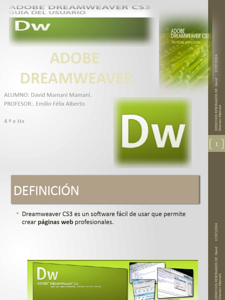 Diapositivas Dreamweaver | Descargar gratis PDF | Adobe Dreamweaver | HTML
