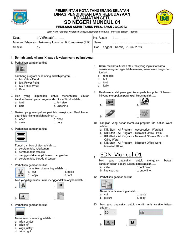 Soal Pat Tik Kelas 4 Ok | PDF