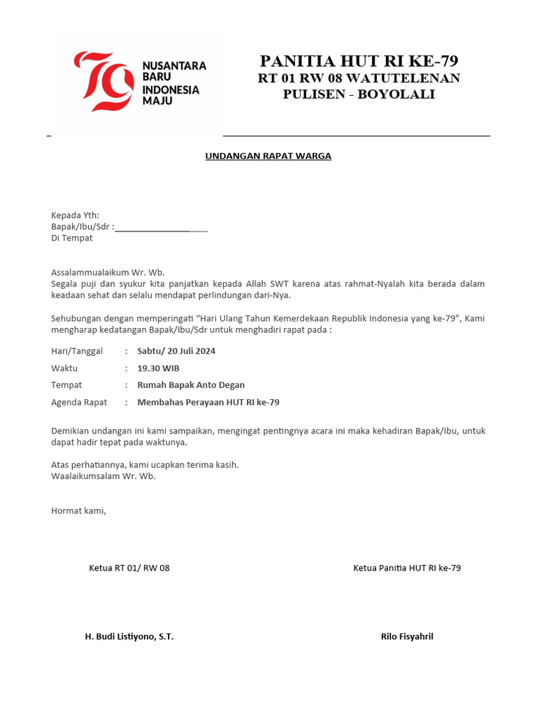 Surat Undangan Rapat 17an | PDF | Hukum