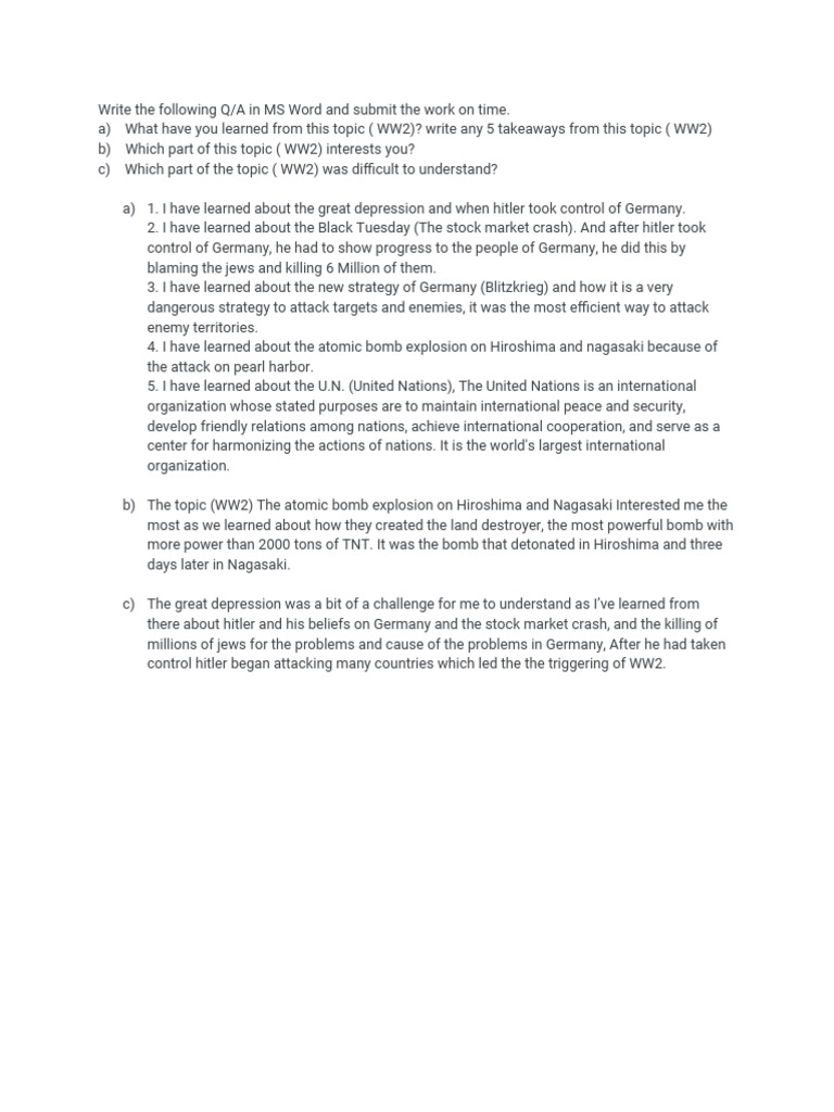 Key Learnings from WWII Analysis | PDF
