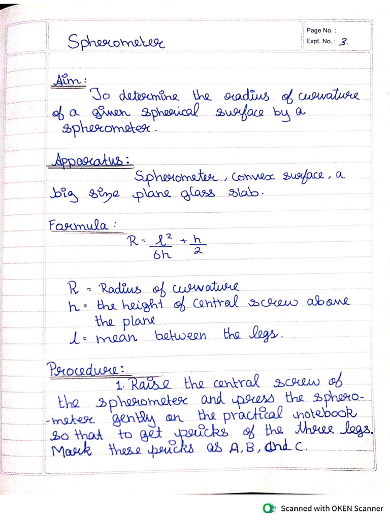 Physics Experiment 3 Spherometer | PDF