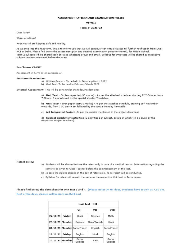 Term 2-Examination Policy and Assessment Pattern | PDF | Schools ...