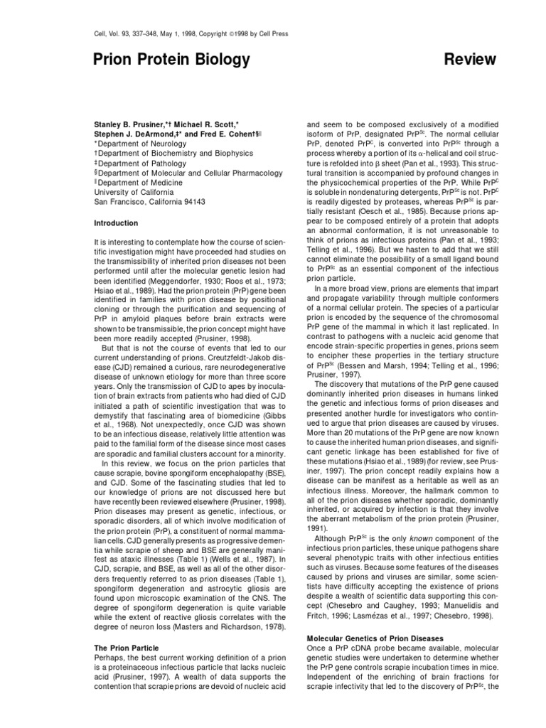 Prion Protein Biology - Cell | PDF | Mutation | Biochemistry