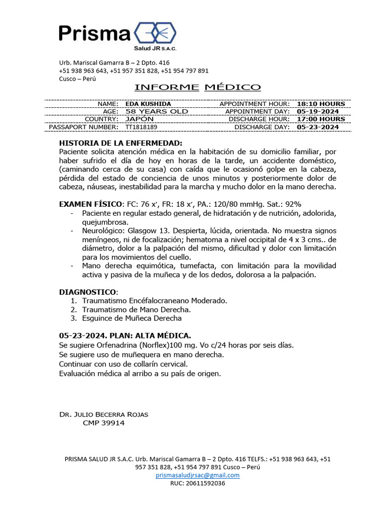 Final Medical Report Eda Kushida | PDF | Sistema nervioso ...