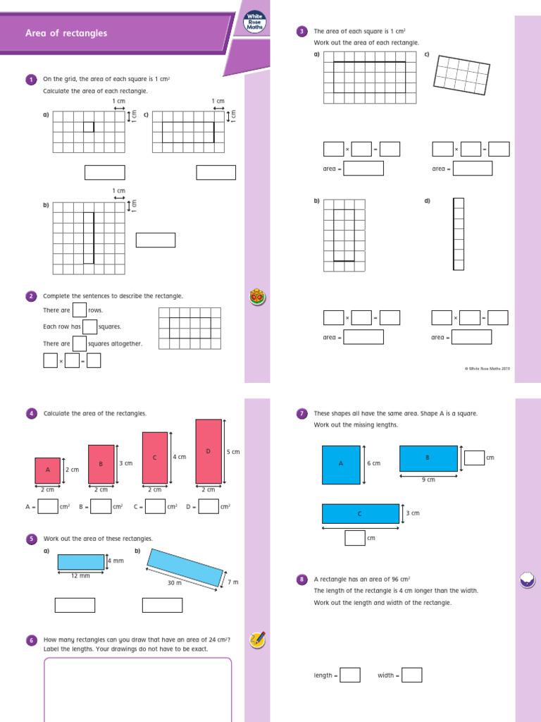Y5 Autumn Block 5 Wo3 Area of Rectangles 2019 | PDF | Area | Length